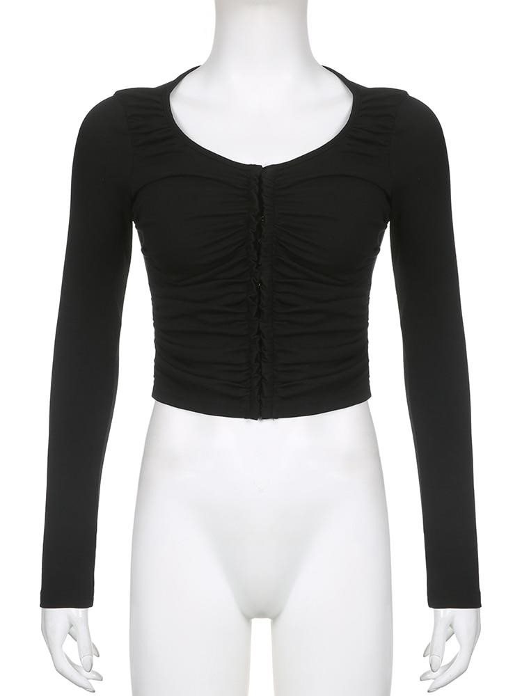 Rapcopter Y2k Folds Pin Up Crop Top Sleeve Full Sleeve Solid V Deck